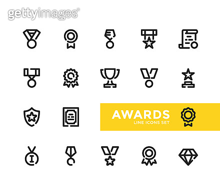Awards line icons set. Pixel Perfect. Modern outline symbols collection ...