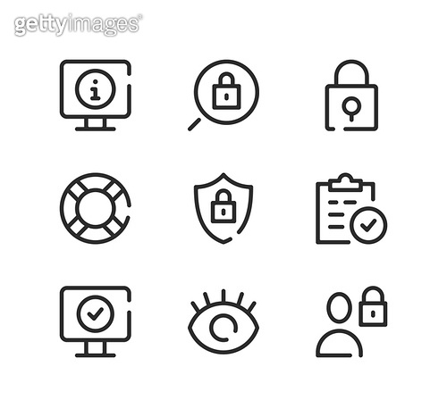 Security line icons set. Modern graphic design concepts, black stroke linear symbols, simple ...