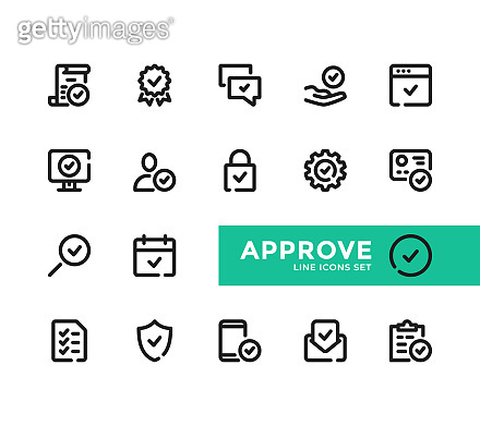 Approve line icons set. Pixel Perfect. Approve, confirmation, check mark, tick, verification ...