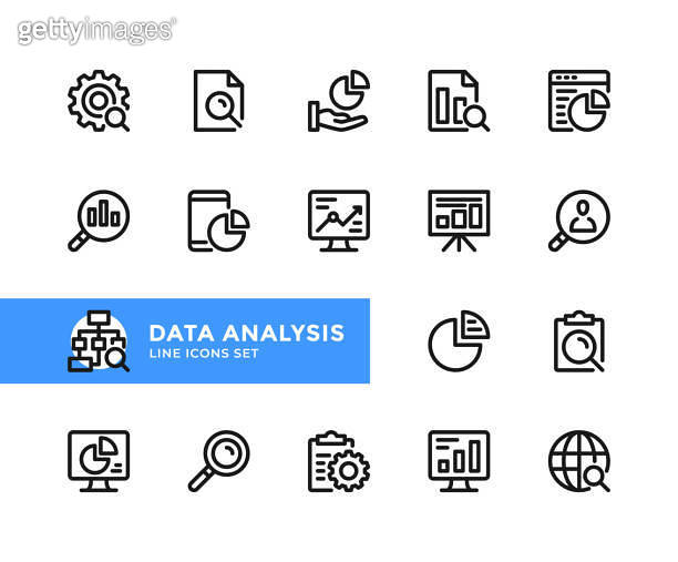 Data analysis vector line icons. Simple set of outline symbols, modern ...