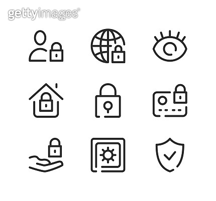 Protection line icons set. Modern graphic design concepts, black stroke linear symbols, simple ...