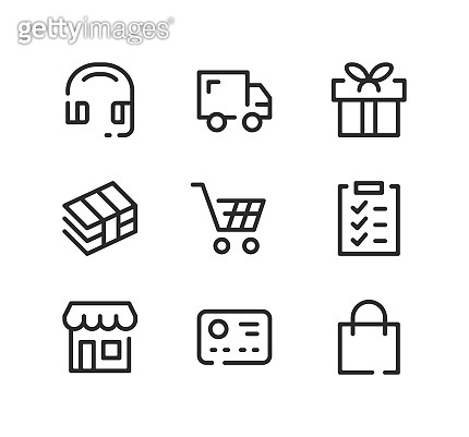 Shopping line icons set. Modern graphic design concepts, black stroke linear symbols, simple ...