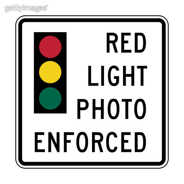 Red light photo enforced road sign 이미지 (1201817934) - 게티이미지뱅크