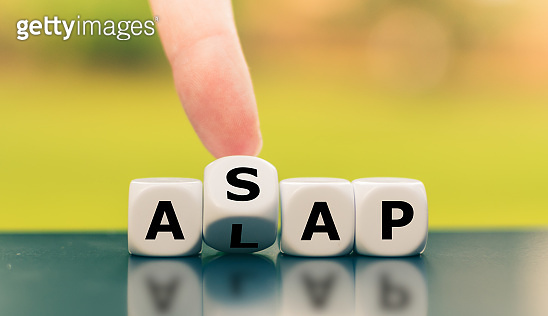 Hand turns a dice and changes the expression "ALAP" (as late as ...