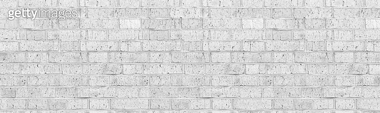 Wide panoramic white brick wall texture. Whitewashed shabby brickwork ...