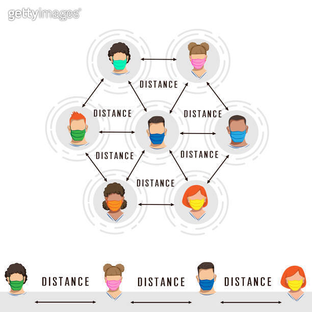People in medical masks keep a social distance from the risk of ...