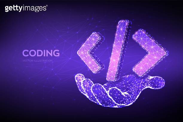 Programming Code Icon 3d Low Polygonal Abstract Programming Code Symbol In Hand Coding Or