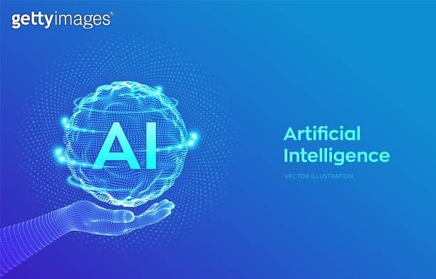AI. Artificial Intelligence Logo in hand. Artificial Intelligence and Machine Learning Concept ...