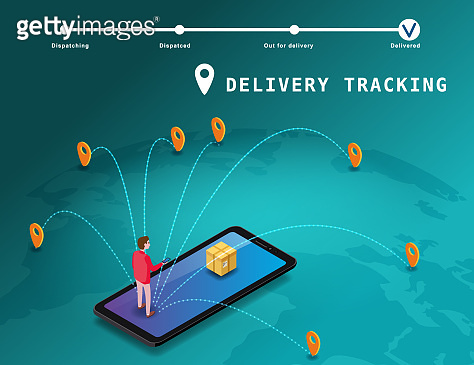 Global tracking system Delivery service online isometric design with ...