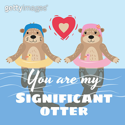 Significant Otter Valentines Day greeting card. Cute otter couple in ...
