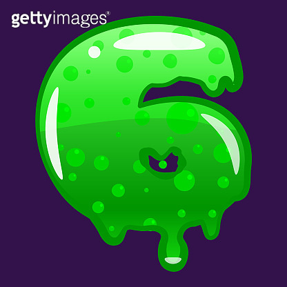 Slime font type number 6 latin alphabet. Green bubbling toxic mold ...