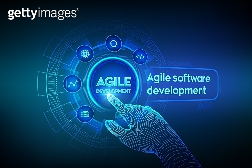 Agile software development methodology concept on virtual screen ...