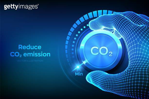 Carbon dioxide emissions control concept. Reduce CO2 level. Wireframe ...