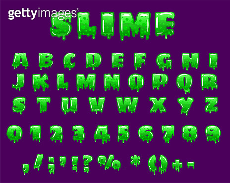 Slime Font green bubbling toxic mold. Letters numbers glyphs. Vector ...