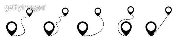 Set map distance measuring icon, pin map marker pointer sign, GPS ...