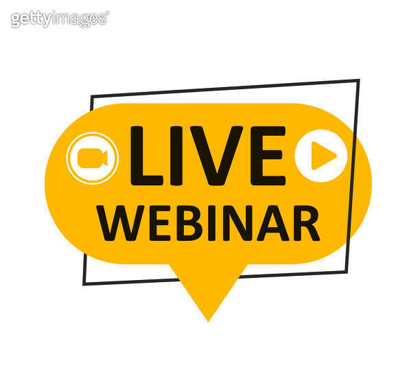 Live Webinar button icon, emblem label. Online webinar communication ...