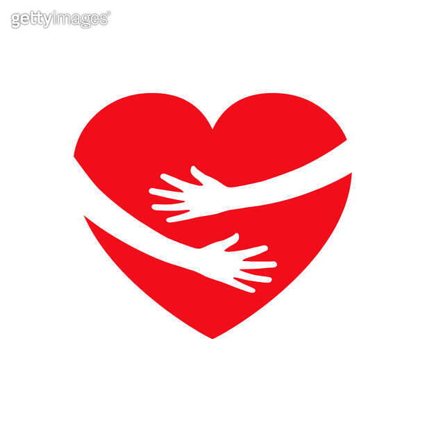 Hugging heart, charity icon, hands holding heart, arm embrace love ...