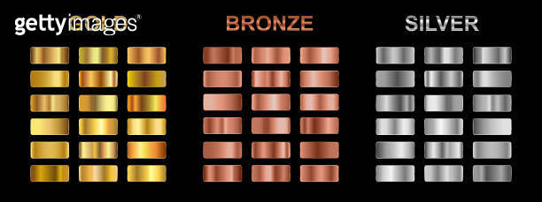 Set of gold, bronze and silver gradients, golden squares collection, textures group, background ...