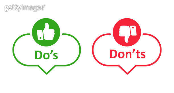 Dos and donts like thumbs up or down. Like or dislike index finger sign ...