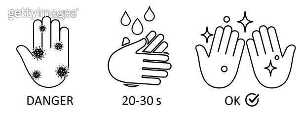 Wash hands process icon. Wash your hands for 20-30 seconds with soap to ...