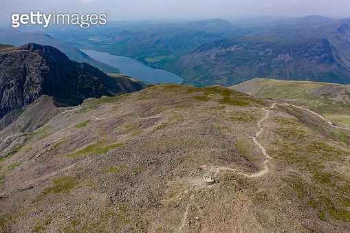 Aerial view of hikers on the summit of Scafell Pike - England's tallest ...