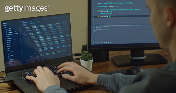 Closeup coding on screen, Man hands coding html and programming on ...
