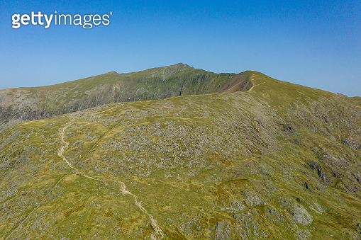 Aerial view of Mount Snowdon and Bwlch Main along the Rydd Ddu hiking ...