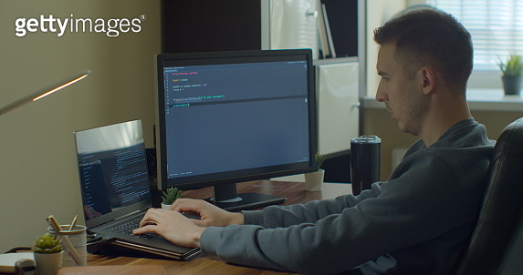Man Coding Html And Programming On Screen Monitors Development Web 5357