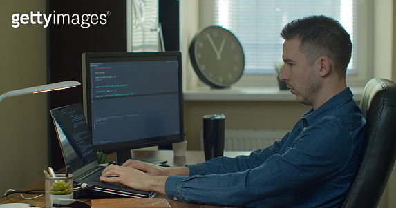 Man Coding Html And Programming On Screen Monitors Development Web 4483