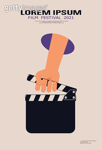 Template poster for cinema festival. Man hands open clapper board ...
