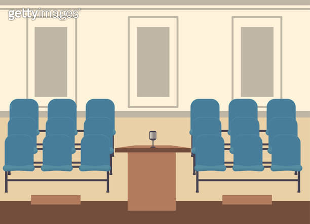 Empty assembly hall for speeches, lectures. Vector flat cartoon ...