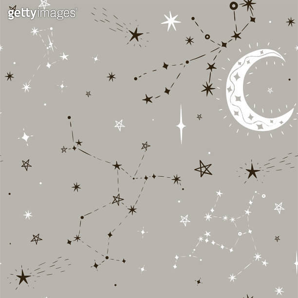Seamless star pattern with moon and constellations. Vector graphics ...