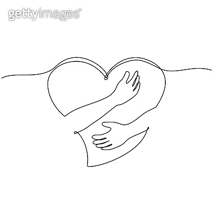 continuous line drawing of hand hugging heart, hug. Vector (1209989270 ...