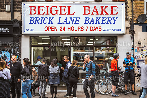 A famous bagel shop, Beigel Bake, on Brick Lane London with many ...