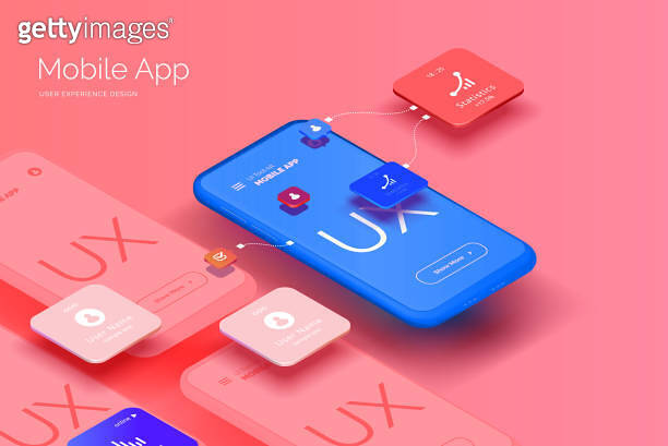 A set of mockups for smartphones with a user interface for a mobile ...