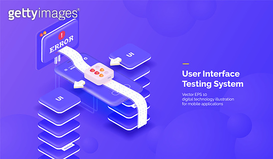 User interface testing. Mobile phone with a system for testing UI and ...
