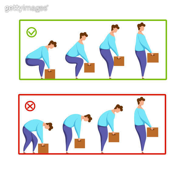 Lifting box correct and improper technique vector health care concept ...