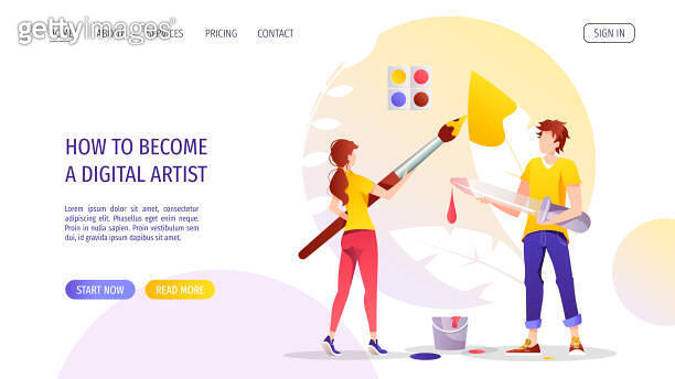 People drawing with brush and eyedropper. Digital artist and ...