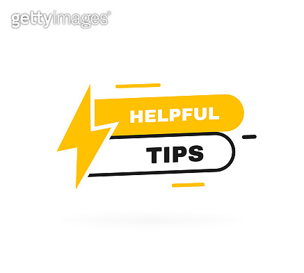 Helpful Tips badge with lightning bolt. Banner template design for ...