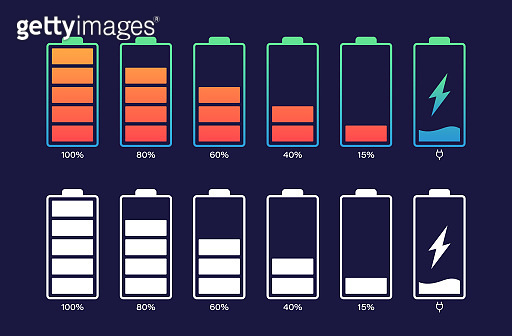 Set battery with different level of charge. Car battery indicator ...