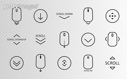 Scroll down icon. Scrolling mouse symbol for web design isolated on ...
