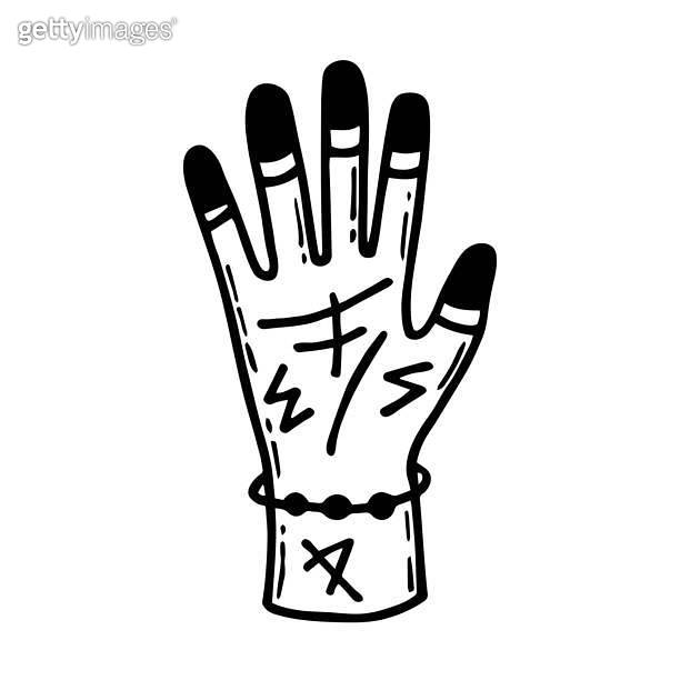 Human hand with tattoos, runes, magic symbols. Halloween art, design ...