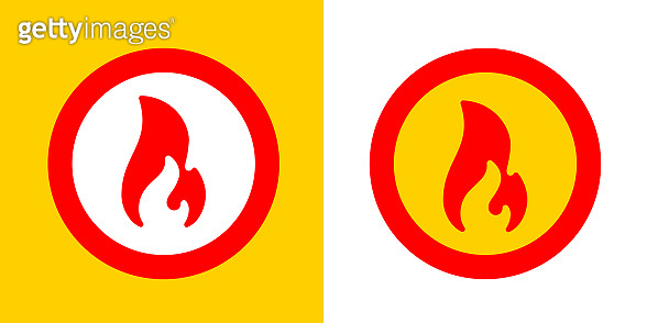 Fire flame burn, vector hot sign symbol. Red and yellow burning fire ...