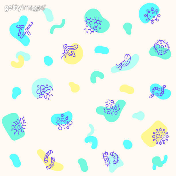 Seamless pattern on the theme of bacteria, virus, germ, bacillus ...
