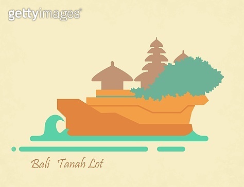 Postcard with a stylized image of Tanakh Lot. The temple on the island ...