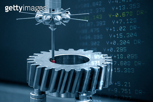 The abstract scene of CMM machine and G-code data, measuring dimension ...