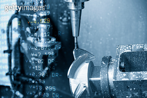 The abstract scene of 5 axis CNC milling machine cutting the boat ...