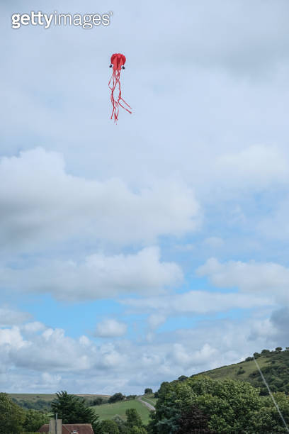 Playing kite at the campsite in Dorset, England 이미지 (1203262213) - 게티이미지뱅크
