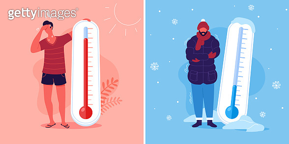 Meteorology thermometers. Heat and cold weather vector illustration ...