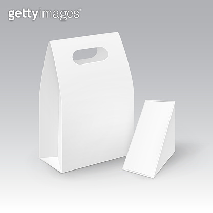 Vector Set of White Blank Cardboard Rectangle Triangle Take Away Handle ...